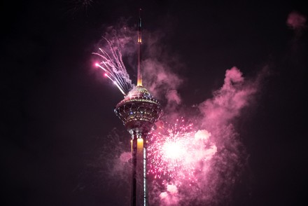 Plenty Red Fireworks Shot Off Around Editorial Stock Photo - Stock ...