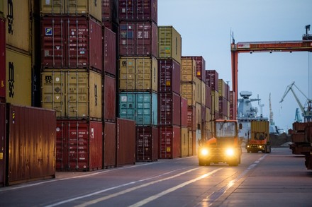 Shipping containers at the Baltic Container Terminal in Gdynia, Poland ...