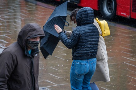 Shoppers Brave Lashing Rain Blustery Conditions Editorial Stock Photo ...