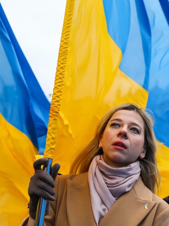 Woman Attends Stand Ukraine Protest Krakow Editorial Stock Photo ...
