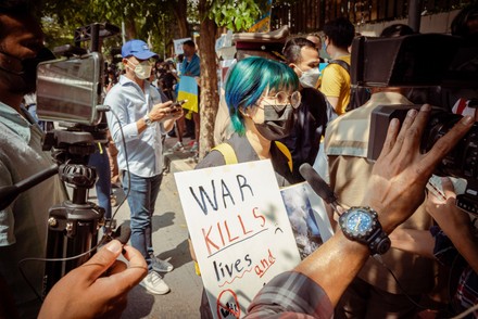 Protester Green Hair Being Interviewed During Editorial Stock Photo ...