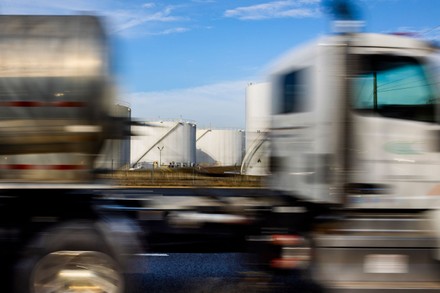 Traffic Passes Fuel Storage Tanks Holding Editorial Stock Photo - Stock ...