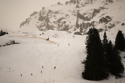 Skiers Descend Pizol Ski Resort On Editorial Stock Photo - Stock Image ...