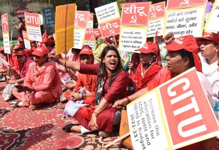 Anganwadi Workers Along Members Citu Protests Editorial Stock Photo ...