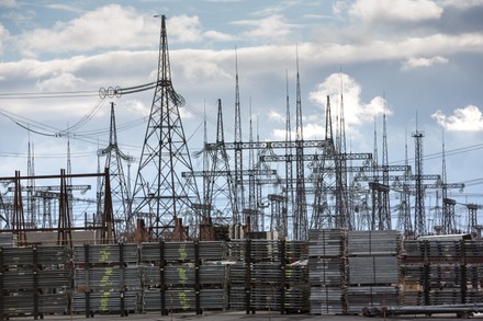 Transformer Substations Highvoltage Power Lines Seen Editorial Stock ...