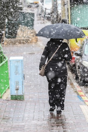 Pedestrian Walks Snow Safed Northern Israel Editorial Stock Photo ...