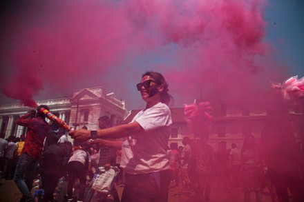 Nepali Reveler Uses Color Popper During Editorial Stock Photo - Stock ...