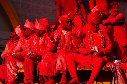 Indian People Smeared Colored Powder During Editorial Stock Photo ...