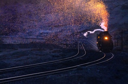 Sparks Fly Steam Train Motors Steep Editorial Stock Photo - Stock Image ...