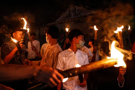 Youths Hold Torches During Torch Parade Editorial Stock Photo - Stock ...