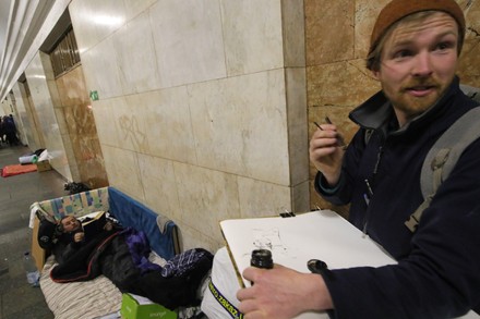 Man Makes Ink Drawing Metro Station Editorial Stock Photo - Stock Image ...