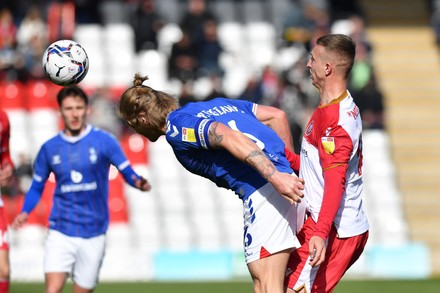 Carl Piergianni Clears Ball During Stevenage Editorial Stock Photo ...