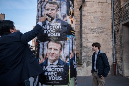 Activists Sticking Posters Emmanuel Macron Campaign Editorial Stock ...