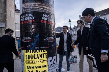 ACTIVISTS STICKING POSTERS EMMANUEL MACRON CAMPAIGN Editorial Stock ...