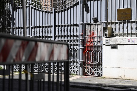 Vandalism at the entrance of Russian embassy in Rome, Italy - 11 Apr ...
