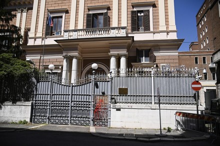 Vandalism at the entrance of Russian embassy in Rome, Italy - 11 Apr ...