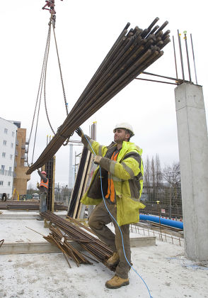 Construction Worker Directs Bundle Steel Bars Editorial Stock Photo ...