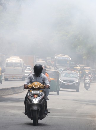 Motorcyclist Drives Into Heavy Air Pollution Editorial Stock Photo ...
