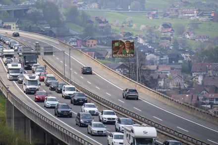 Traffic jam on the highway A2 between Amsteg and Beckenried in ...