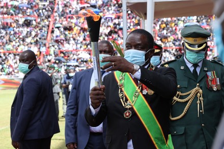 Zimbabwean President Emmerson Mnangagwa Front Holds Editorial Stock