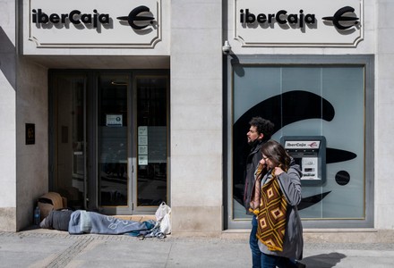 Homeless Man Seen Sleeping Entrance Spanish Editorial Stock Photo ...