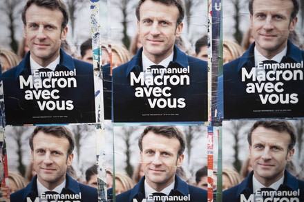 Posters Outgoing President Emmanuel Macron Displayed Editorial Stock ...