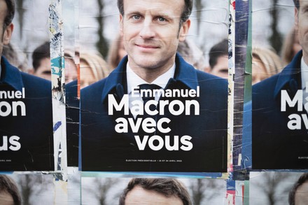 Posters Outgoing President Emmanuel Macron Displayed Editorial Stock ...