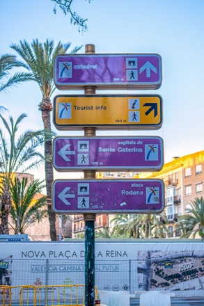 Tourist Information Signs Purple Yellow Colors Editorial Stock Photo ...