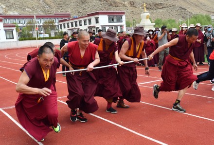 Monks Run Pole During Sports Meet Editorial Stock Photo - Stock Image ...