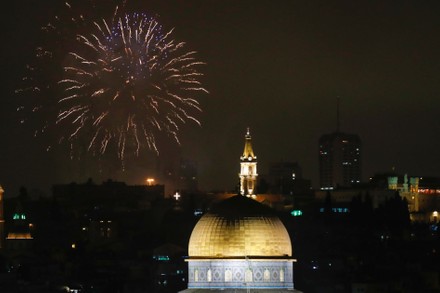 Dome Rock C During Fireworks Over Editorial Stock Photo - Stock Image ...