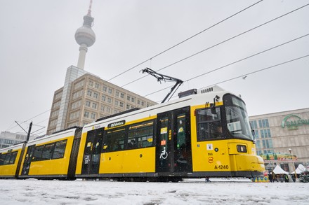 Erster Snowfall Berlin Tram Runs Across Editorial Stock Photo - Stock ...