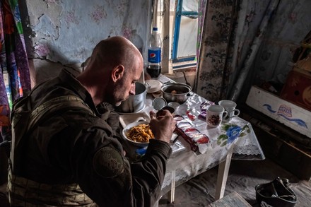 Soldier Eats Lunch Small Kitchen Head Editorial Stock Photo - Stock ...