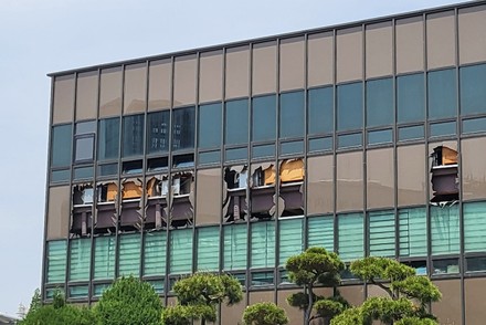 Shattered Windows Caused By Impact Explosion Editorial Stock Photo ...
