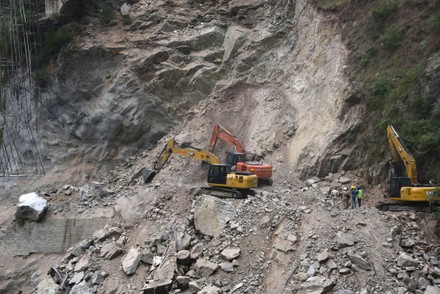 Earthmovers Dig Through Rubble During Rescue Editorial Stock Photo ...