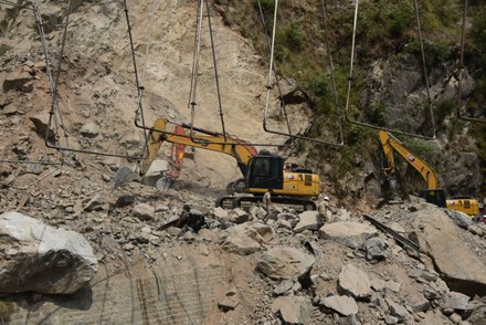 Earthmovers Dig Through Rubble During Rescue Editorial Stock Photo ...