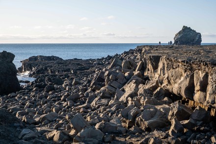 Rocky Coast Reykjanesviti Lighthouse On Reykjanes Editorial Stock Photo ...