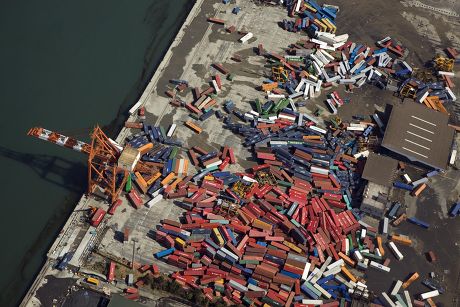 Aerial views of aftermath of earthquake and tsunami, Japan - 13 Mar ...