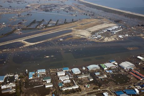 Aerial views of aftermath of earthquake and tsunami, Japan - 13 Mar ...