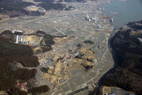 Aerial views of aftermath of earthquake and tsunami, Japan - 13 Mar ...