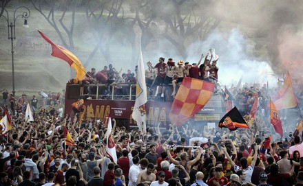 Roma Players Celebrate On Open Bus Editorial Stock Photo - Stock Image ...
