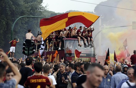 Roma Players Celebrate On Open Bus Editorial Stock Photo - Stock Image ...