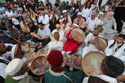Sufi committee gathering during Kharja Issawiya Sidi Ali El Hattab in ...