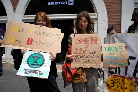 Activist Shows Stickers Denouncing Fast Fashion Editorial Stock Photo ...