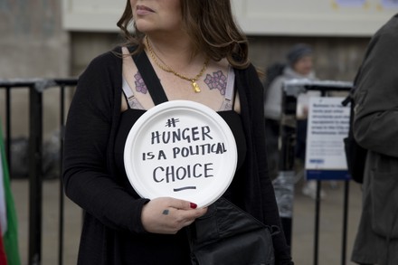Protester Holds Sign Made Disposable Plate Editorial Stock Photo ...