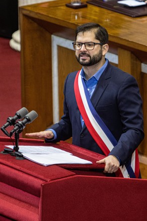 Chilean President Gabriel Boric Delivers His Editorial Stock Photo ...