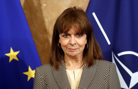 Greek President Katerina Sakellaropoulou Looks On Editorial Stock Photo ...