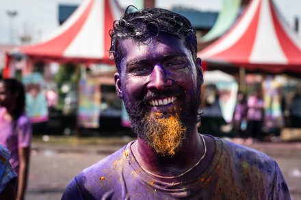 Festival Goer Covered Colorful Powder Seen Editorial Stock Photo ...