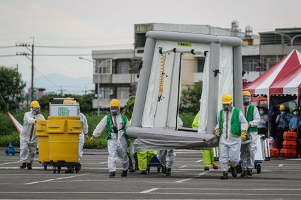 Rescuers Wear Hazmat Setup Decontamination Zone Editorial Stock Photo ...
