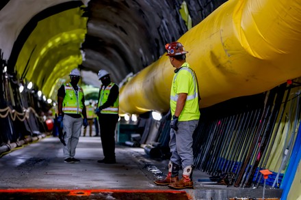 Construction Workers Walk Unfinished Tunnel During Editorial Stock ...