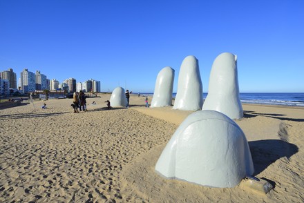 Sculpture La Mano Hand On Beach Editorial Stock Photo - Stock Image ...